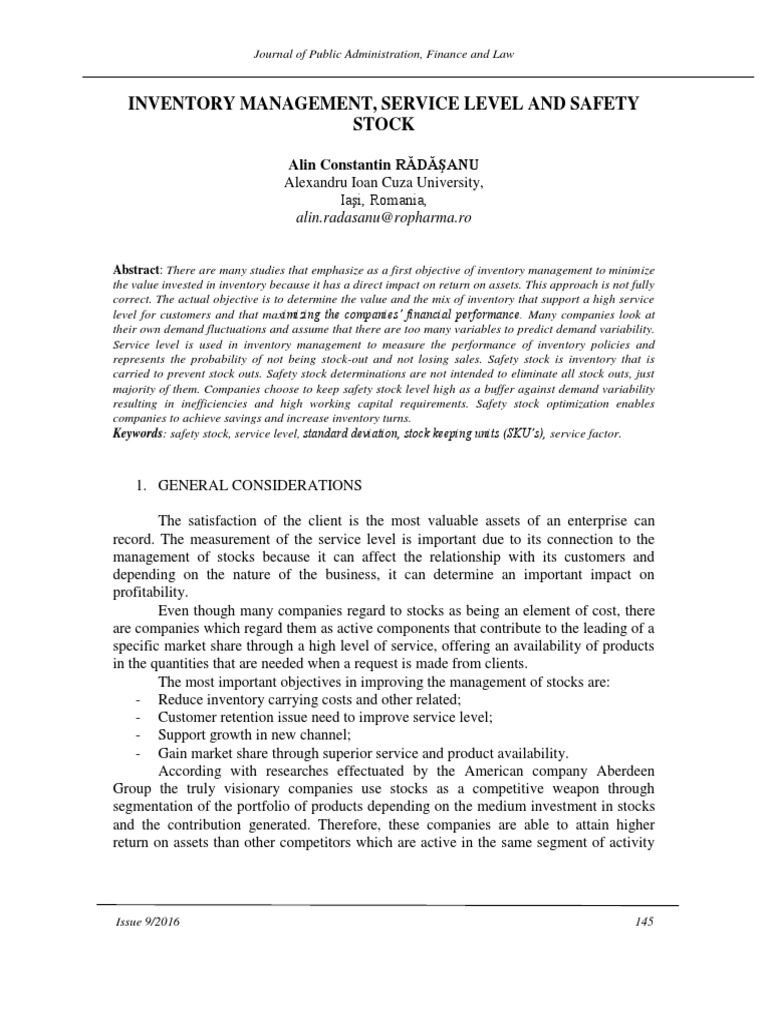 Inventory Management Service Level and Safety Stock | PDF | Inventory ...