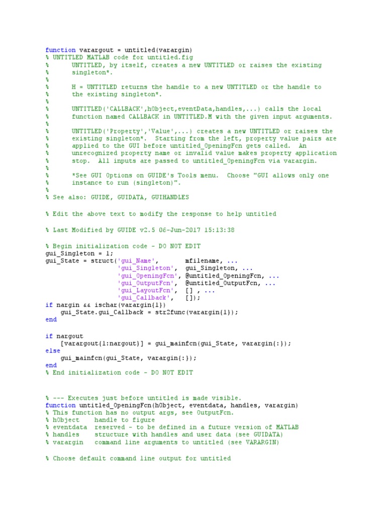 MATLAB GUI Code Template | PDF | Object (Computer Science) | Matlab
