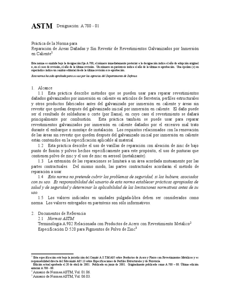 ASTM A780-01 Español | PDF | Estaño | Zinc