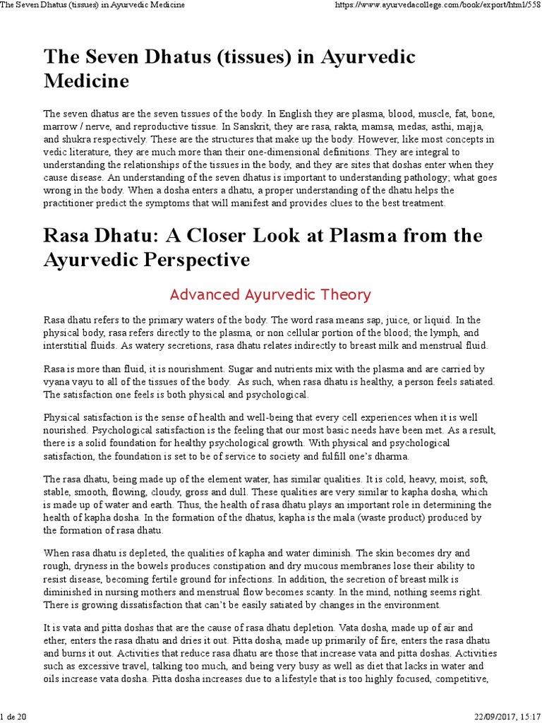 Understanding the Seven Dhatus in Ayurveda | PDF | Ayurveda | Taste