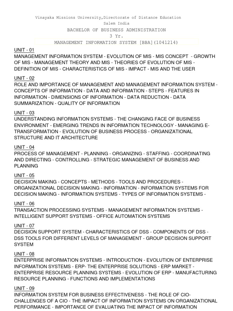 Vinayaka Missions University Notes-Bba-Management Information System ...