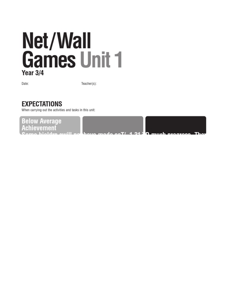Net/Wall Games Unit for Year 3/4 | PDF | Learning | Behavior Modification