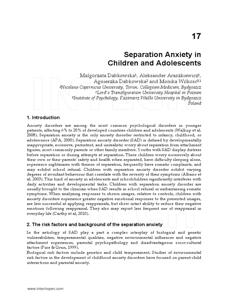 Separation Anxiety PDF | Download Free PDF | Anxiety Disorder | Social ...