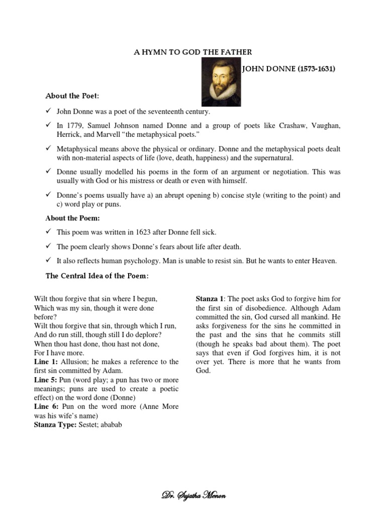 A Hymn to God the Father: Analyzing John Donne's Poem Through Its ...