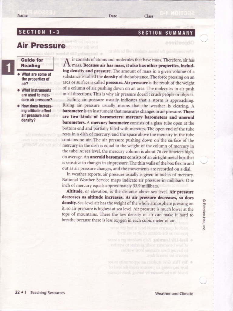 Air Pressue Worksheet | PDF | Atmospheric Pressure | Pressure