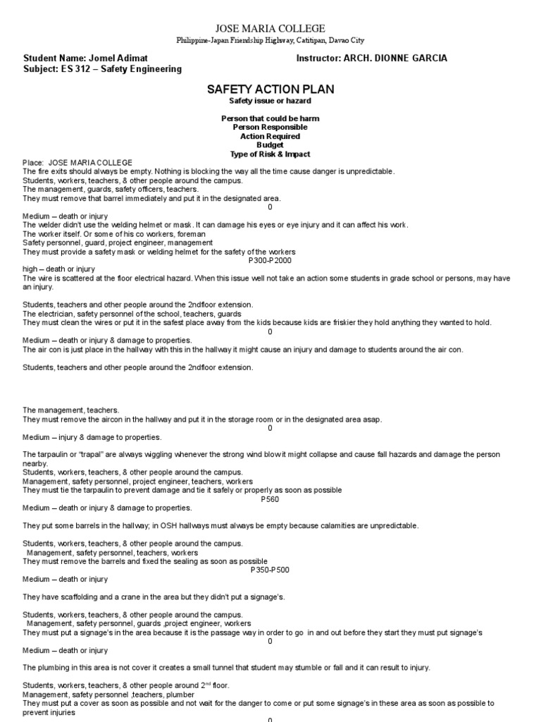 Safety Action Plan Format 1 2 | PDF | Electrician | Safety