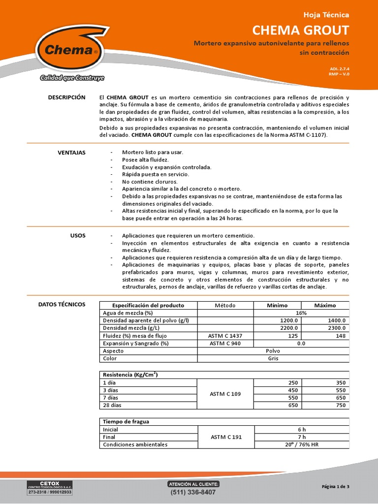 Chema Grout PDF | PDF | Hormigón | Agua