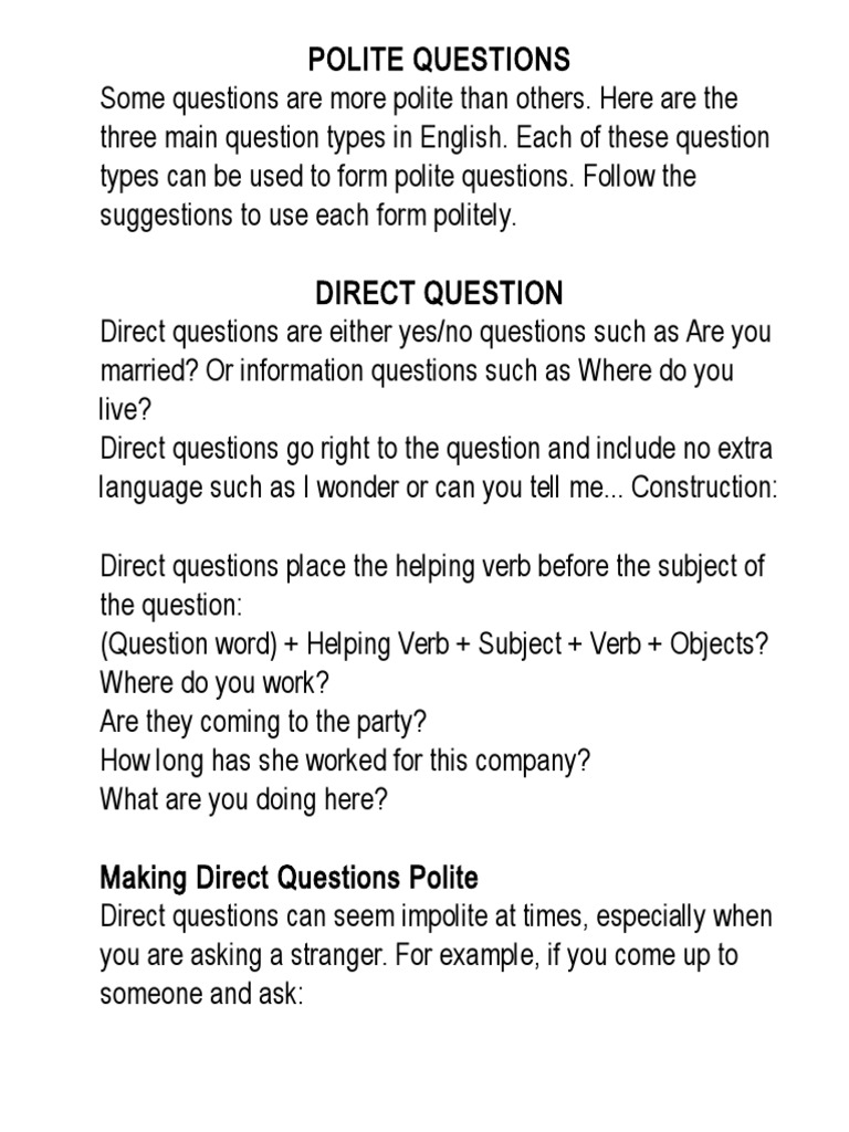 Polite Questions | PDF | Question | Semantics