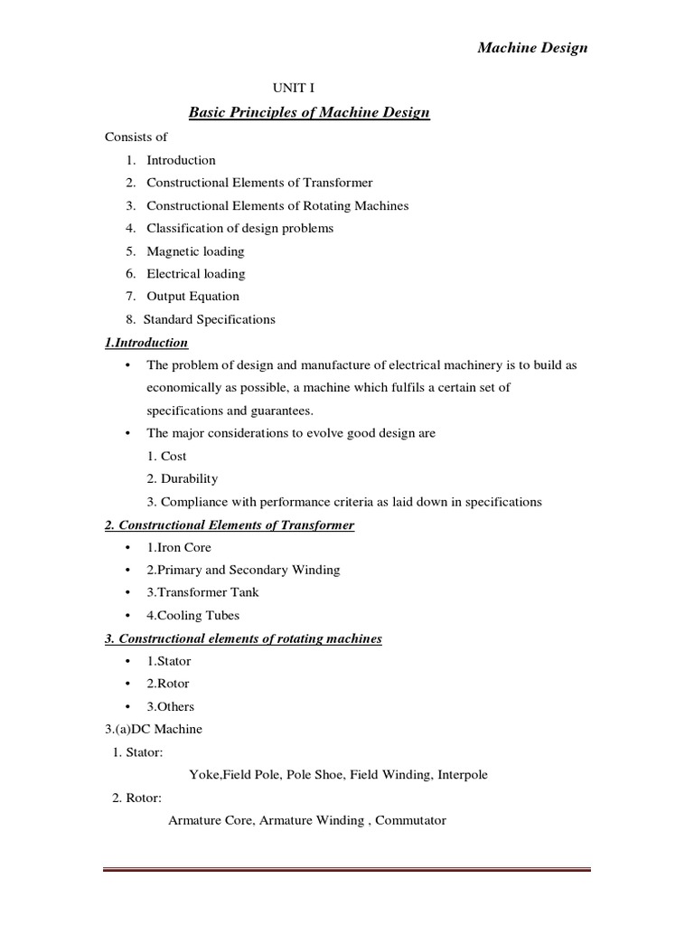 Electrical Machine Design - Lecture Notes | PDF | Transformer | Inductor