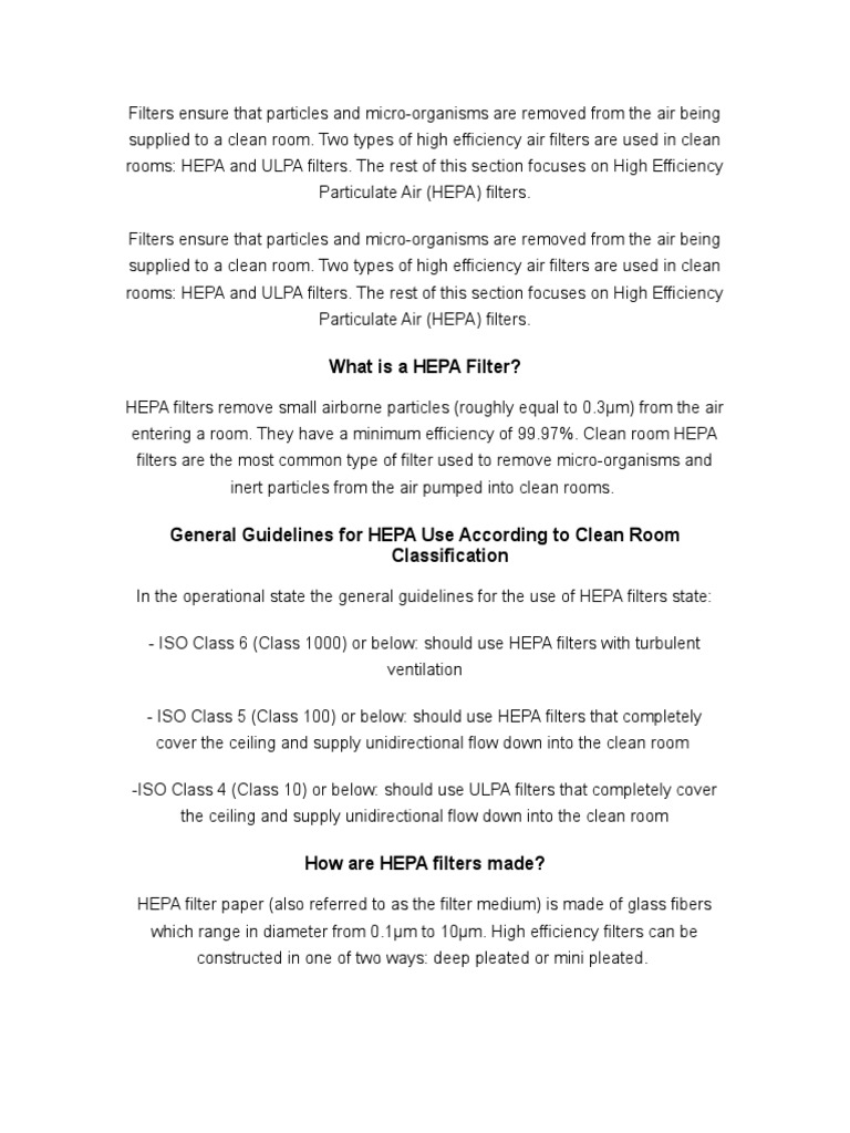 HEPA Filters | PDF | Filtration | Dust