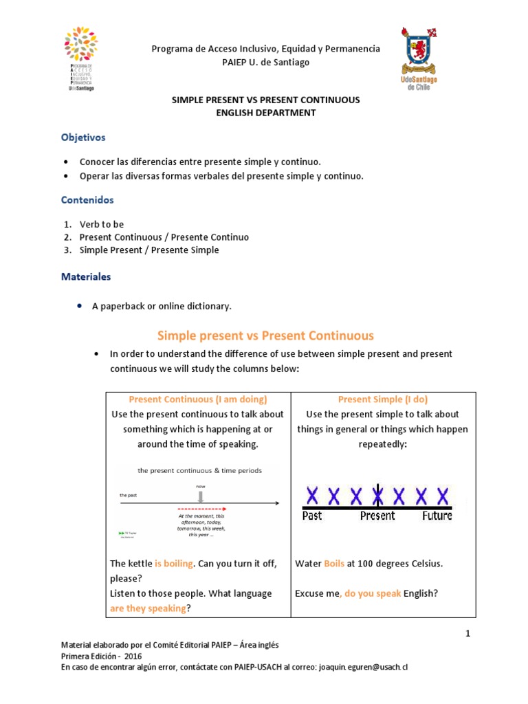 Simple Present Vs Present Continuous | PDF | Grammar | Linguistics