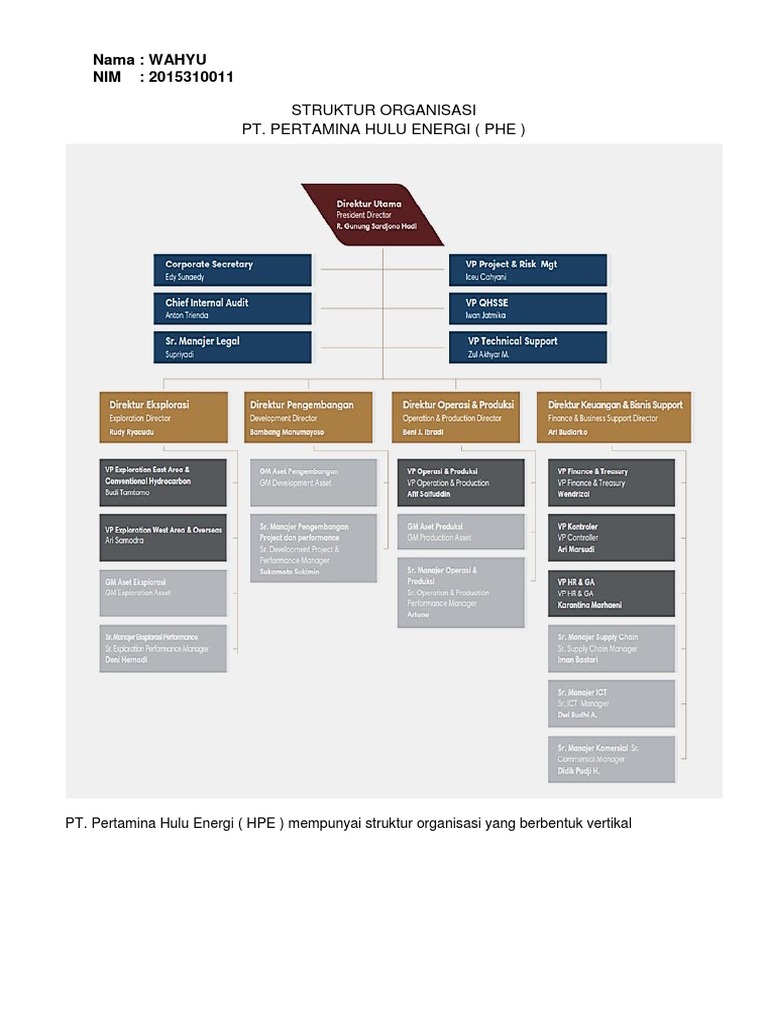 Struktur Organisasi Pertamina Hulu Energi | PDF