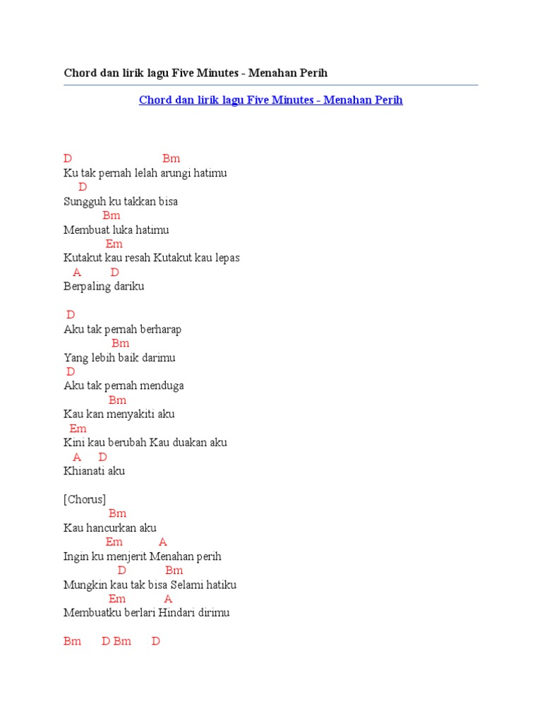 Chord Dan Lirik Lagu Five Minutes - Menahan Perih | PDF | Puisi