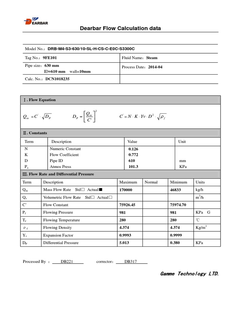Steam Flow Calculation Data Analysis | PDF | Fluid Dynamics | Flow ...