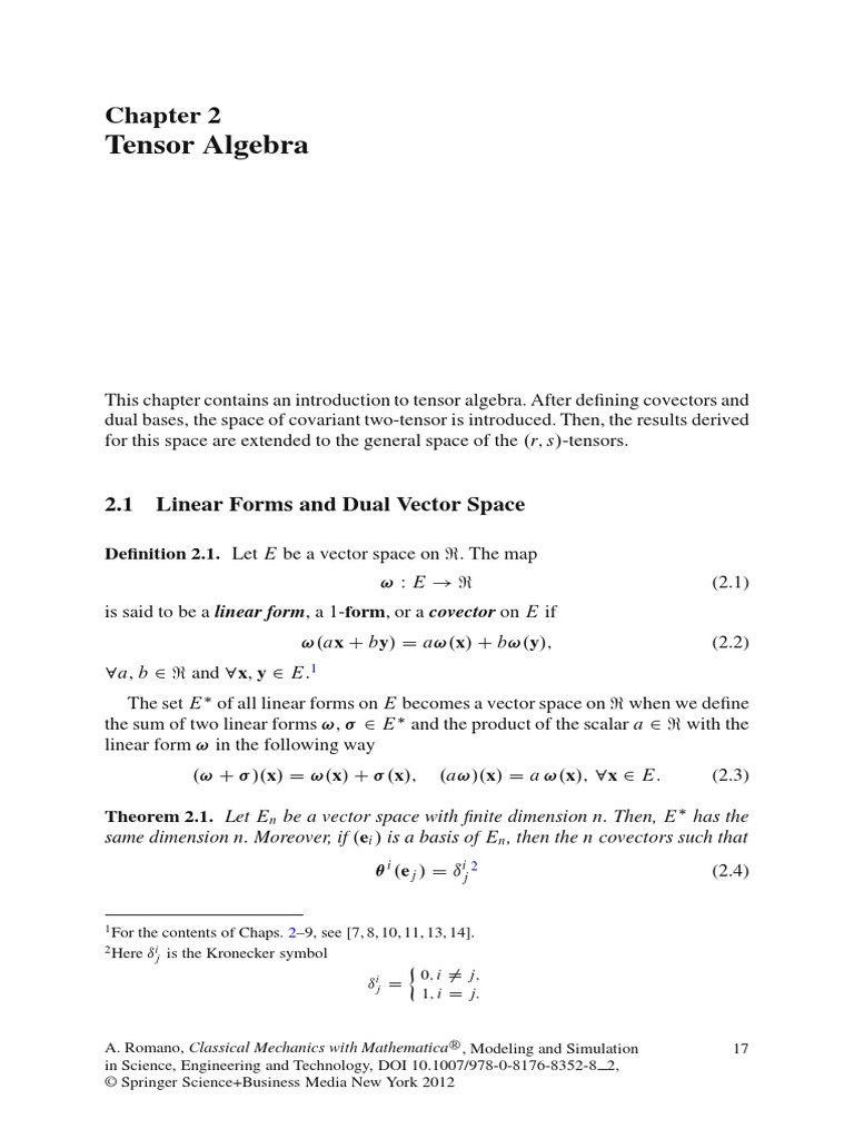 Tensor Algebra: 2.1 Linear Forms and Dual Vector Space | PDF | Tensor | Basis (Linear Algebra)