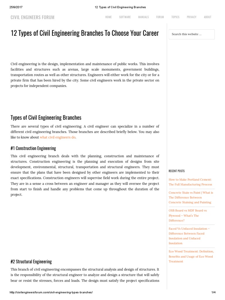 12 Types of Civil Engineering Branches | PDF | Engineering | Civil ...