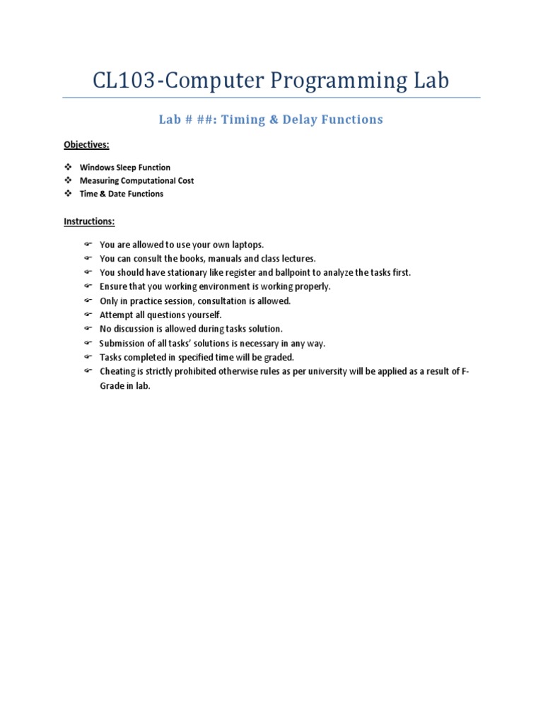 CL103 - Computer Programming - Lab # ## (Timing& Delay Practice) | PDF | Software | Software ...
