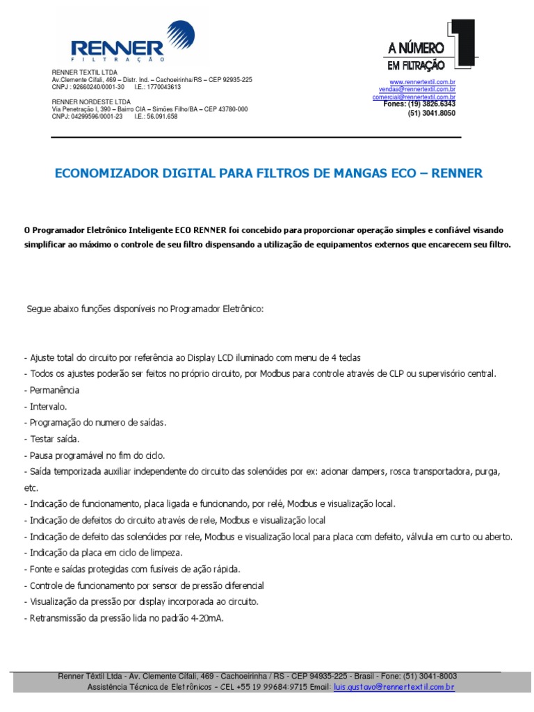 Manual - Controladores Eco Renner | PDF | Rede elétrica | Eletrônicos