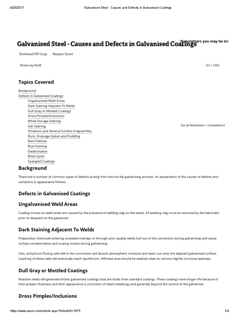 Galvanised Steel - Causes and Defects in Galvanised Coatings | PDF ...