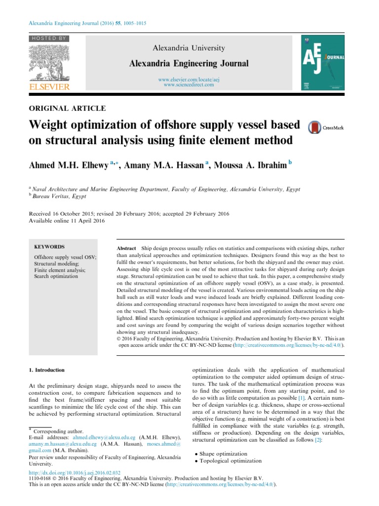 Weight Optimization of Offshore Supply Vessel Based On Structural ...