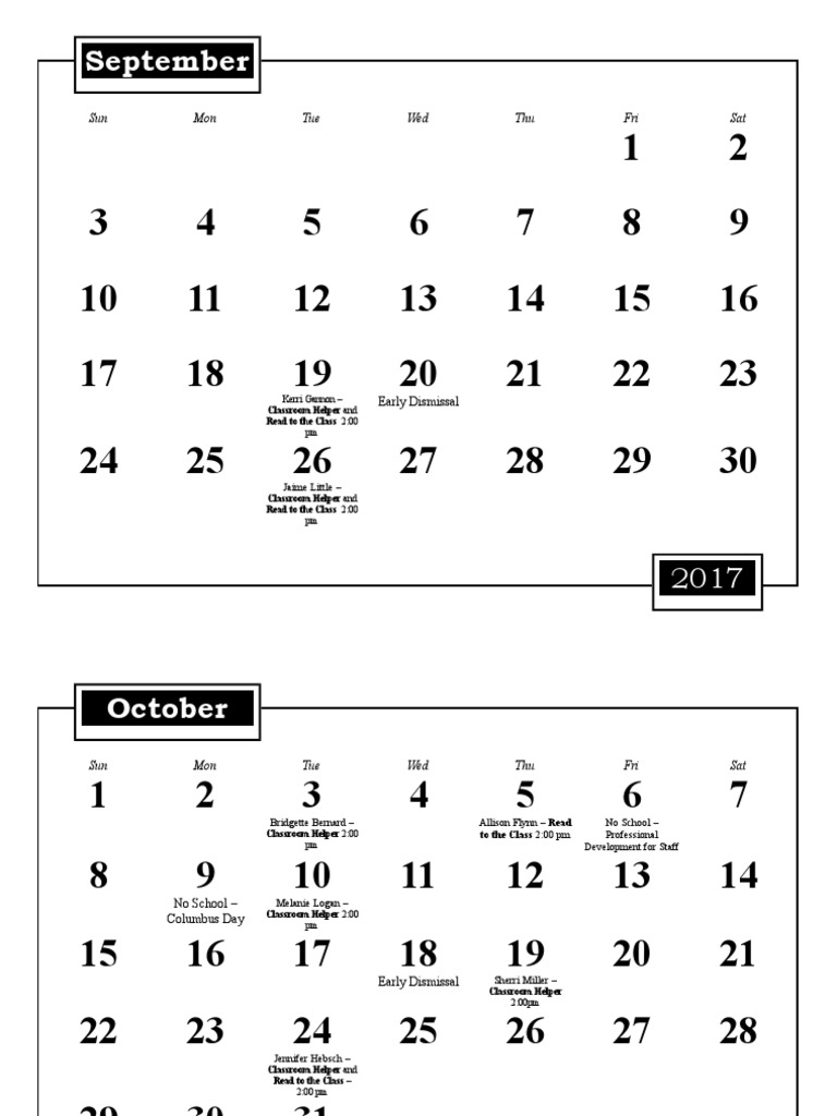 2017-2018 Parent Volunteer Schedule | PDF