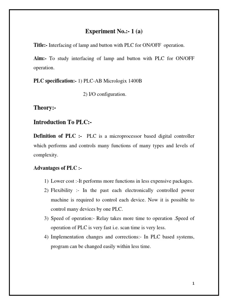PLC Lab Manual | PDF | Programmable Logic Controller | Switch