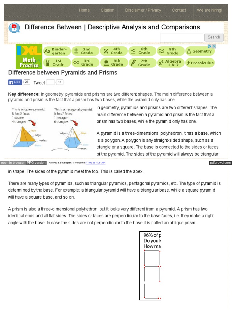 Pyramid Vs Prism | PDF | Prism | Geometric Shapes