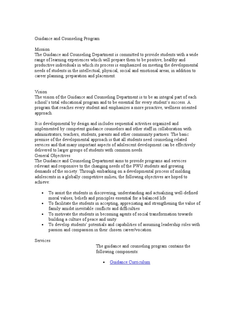 Guidance and Counseling Program | PDF | School Counselor | Adolescence