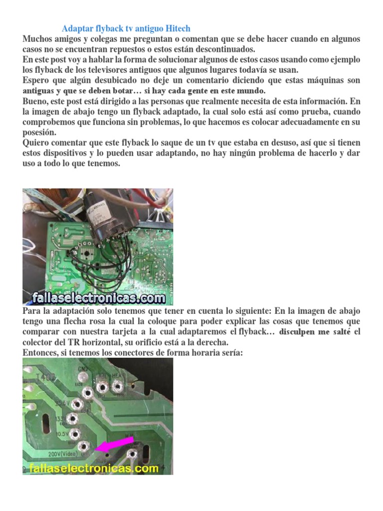 Adaptar Flyback TV Antiguo Hitech2 PDF | PDF | Transistor | Condensador