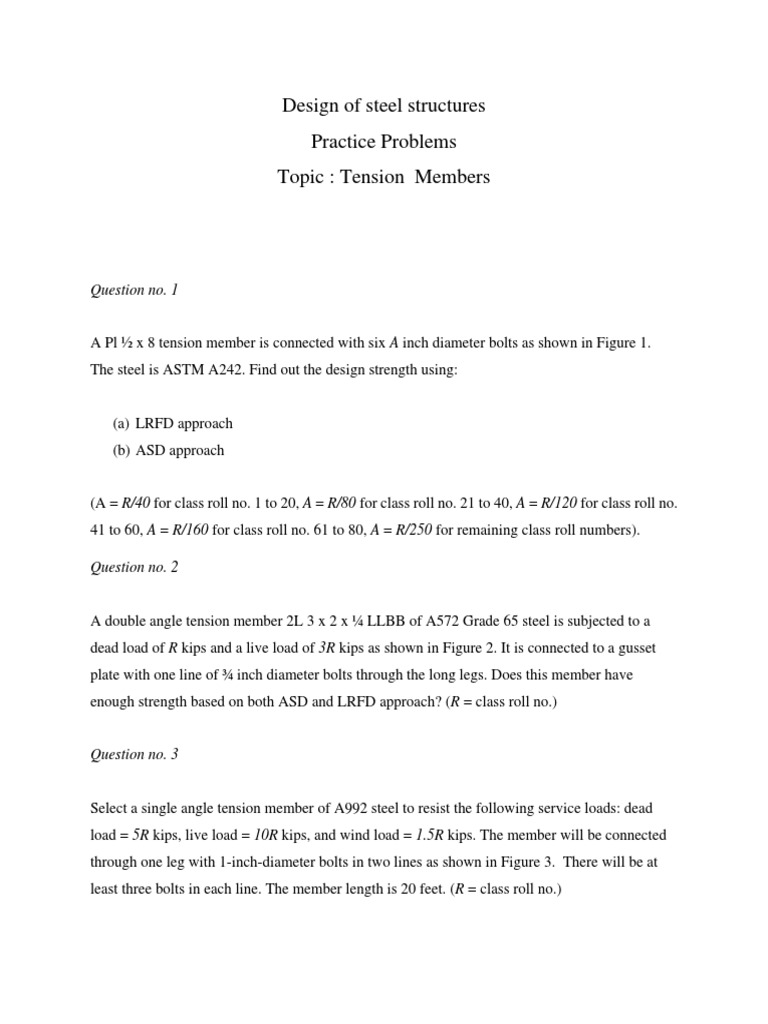 Tension Member Design Practice Problems | PDF | Structural Steel | Screw