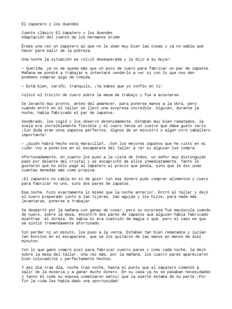 El Zapatero y Los Duendes | PDF | Ocio