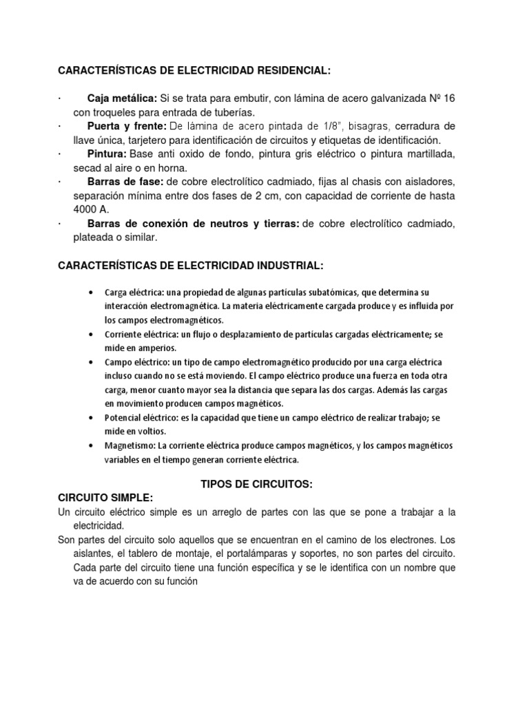 Características de Electricidad Residencial | PDF | Electricidad | Cantidades fisicas