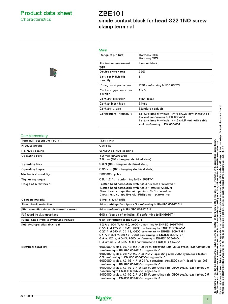 Datasheet ZBE101 | Screw | Electromagnetism