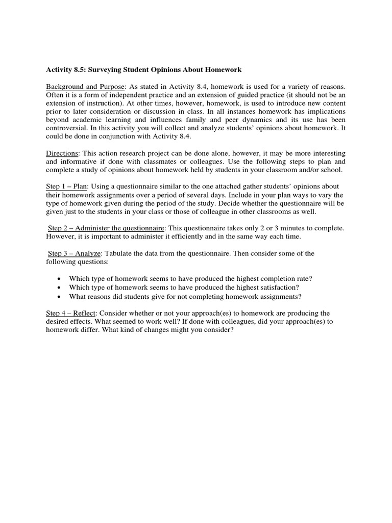 Survey About Homework PDF | Download Free PDF | Homework | Questionnaire