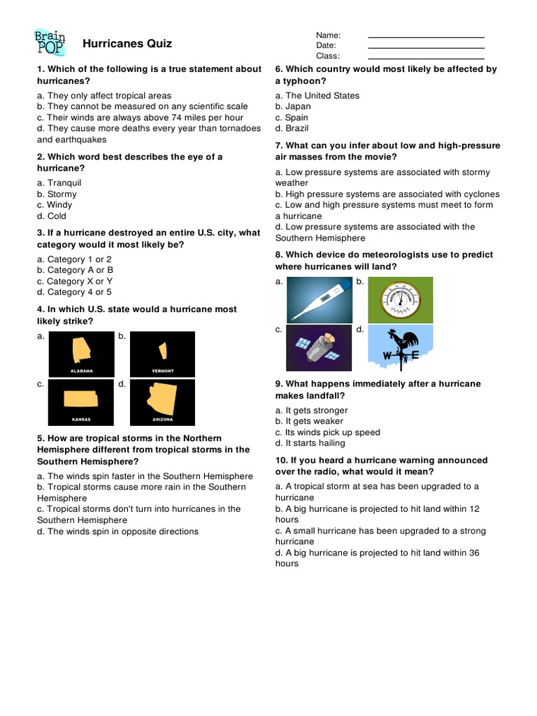 hurricanes quiz | Tropical Cyclones | Storms | Free 30-day Trial | Scribd