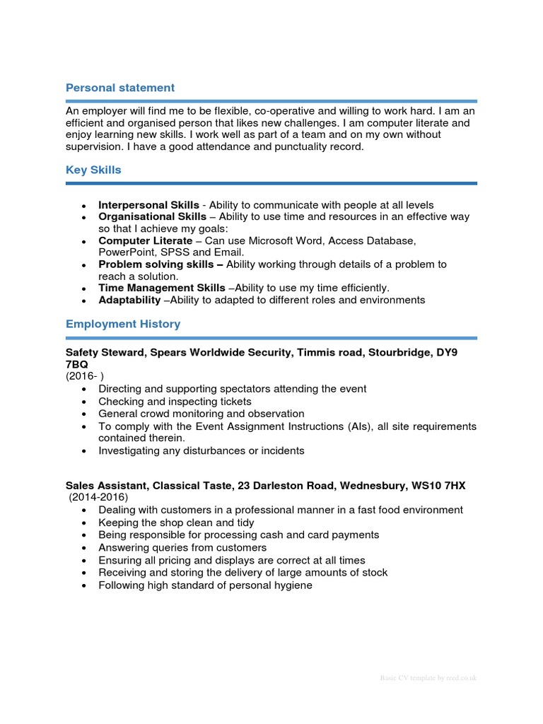 Personal Statement: Key Skills | PDF