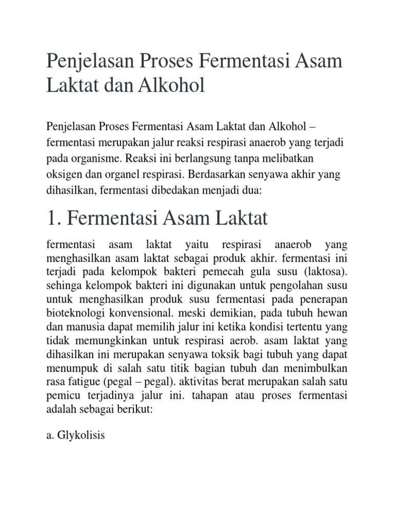 Penjelasan Proses Fermentasi Asam Laktat Dan Alkohol | PDF