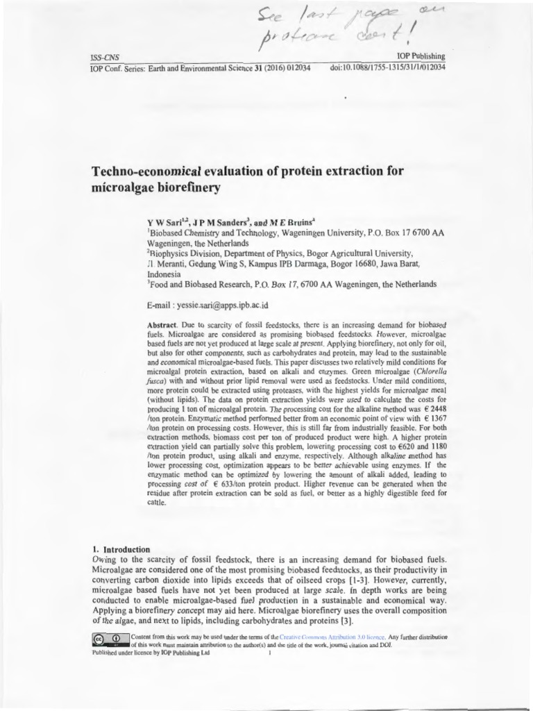 Microalgae Protein Extraction Costs | PDF | Algae Fuel | Proteins