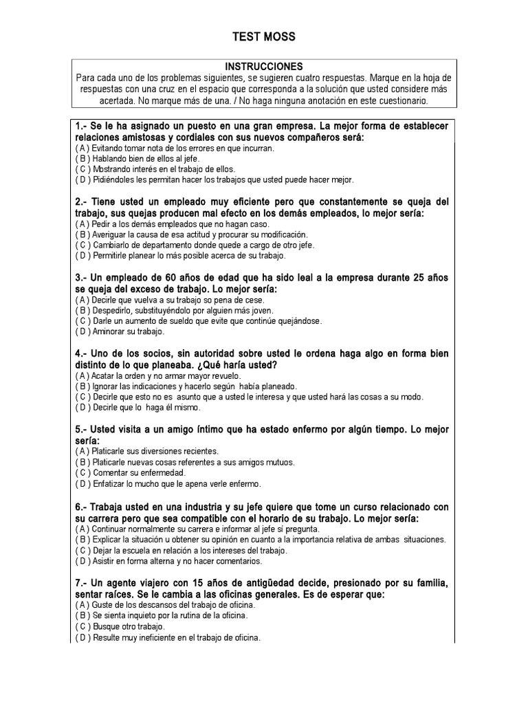 Cuadernillo Test Moss