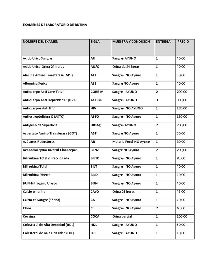 Examenes de Laboratorio de Rutina | PDF | Desordenes metabólicos | Lípido