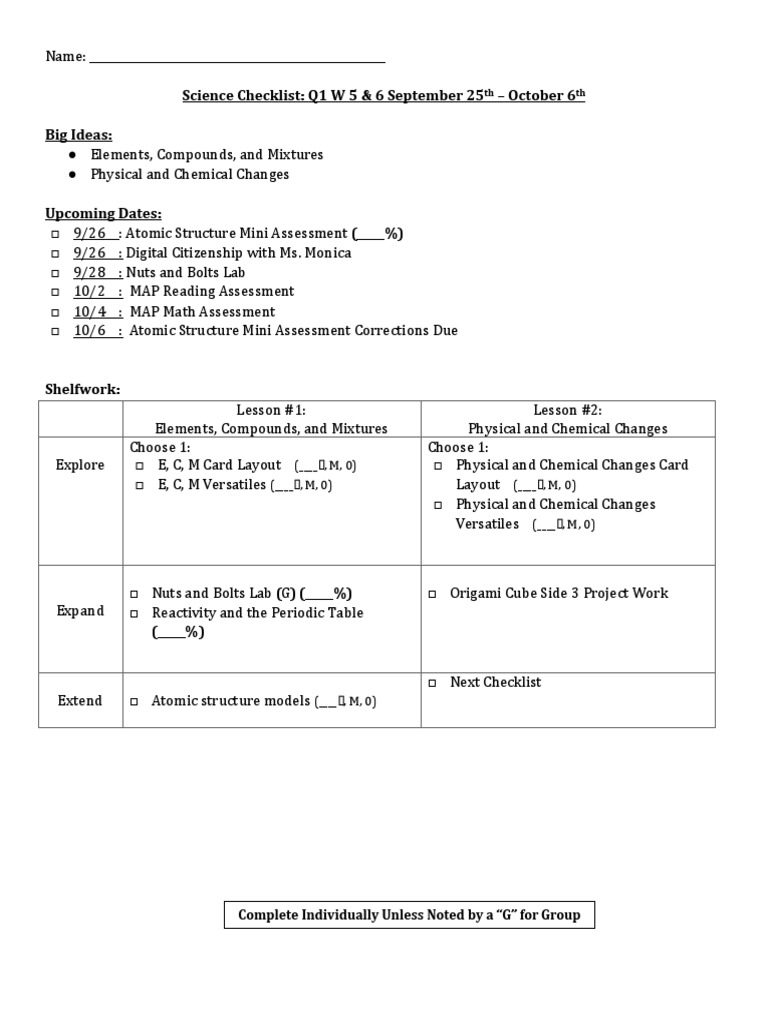 Science Checklist q1w5w6 | PDF