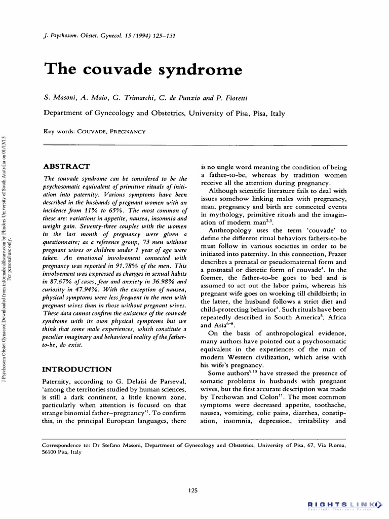 The Couvade Syndrome: A. G. C. P | PDF | Pregnancy | Anxiety