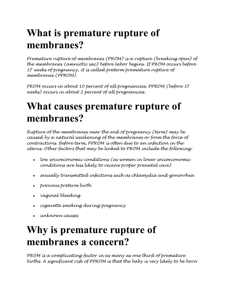Premature Rupture of Membranes | Preterm Birth | Mammalian Pregnancy