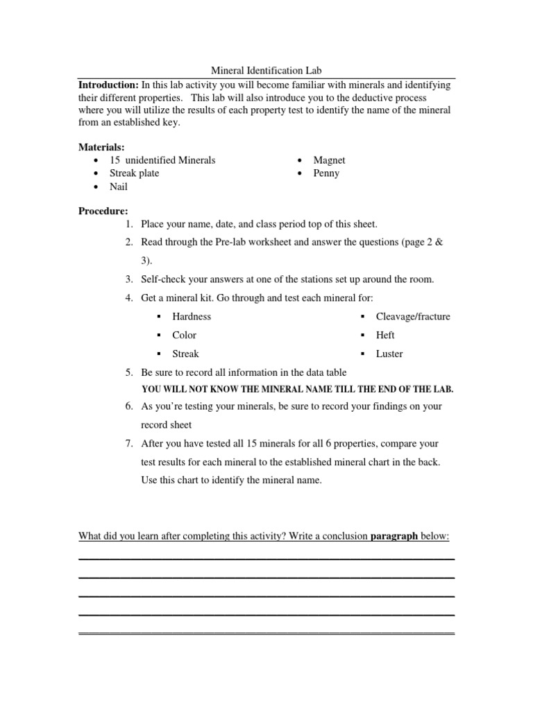 Mineral Identification Lab Guide | PDF | Minerals | Natural Materials