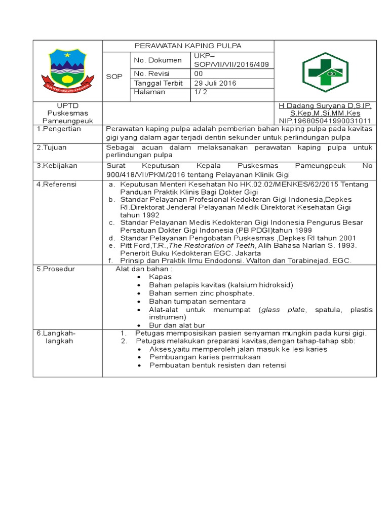 Prosedur Perawatan Kaping Pulpa | PDF