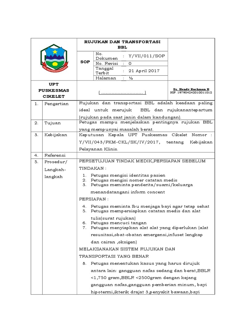 Sop Rujukan Dan Transfortasi BBL | PDF