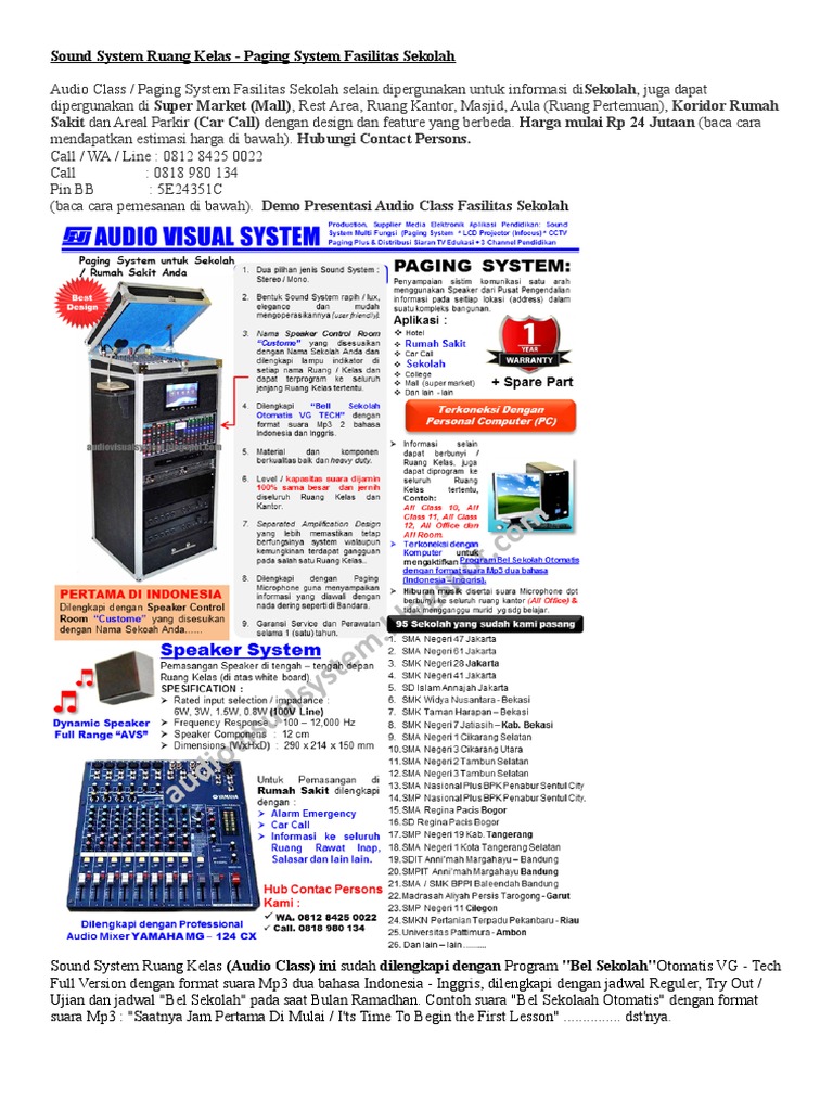 Sound System Ruang Kelas | PDF | Seni & Disiplin Bahasa | Teknologi ...