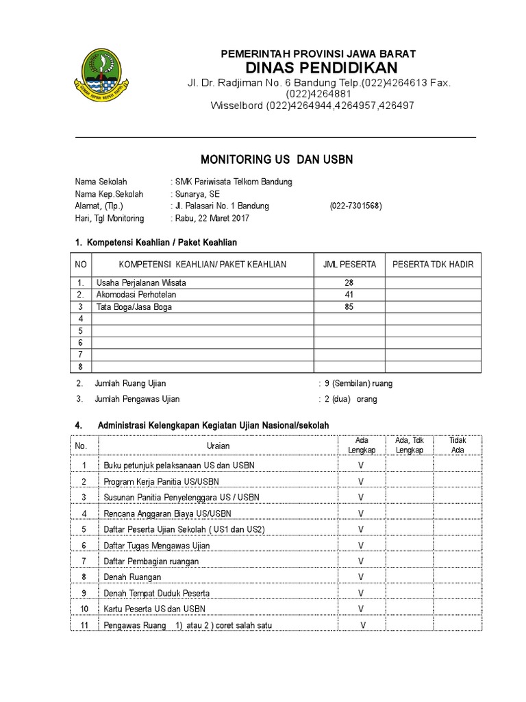 Format Monitoring Ujian Sekolah | PDF