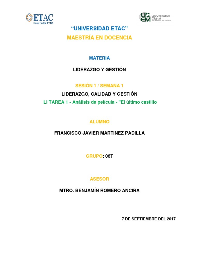 Tarea Sem1 Mapaf | PDF | Liderazgo | Gestión de la calidad