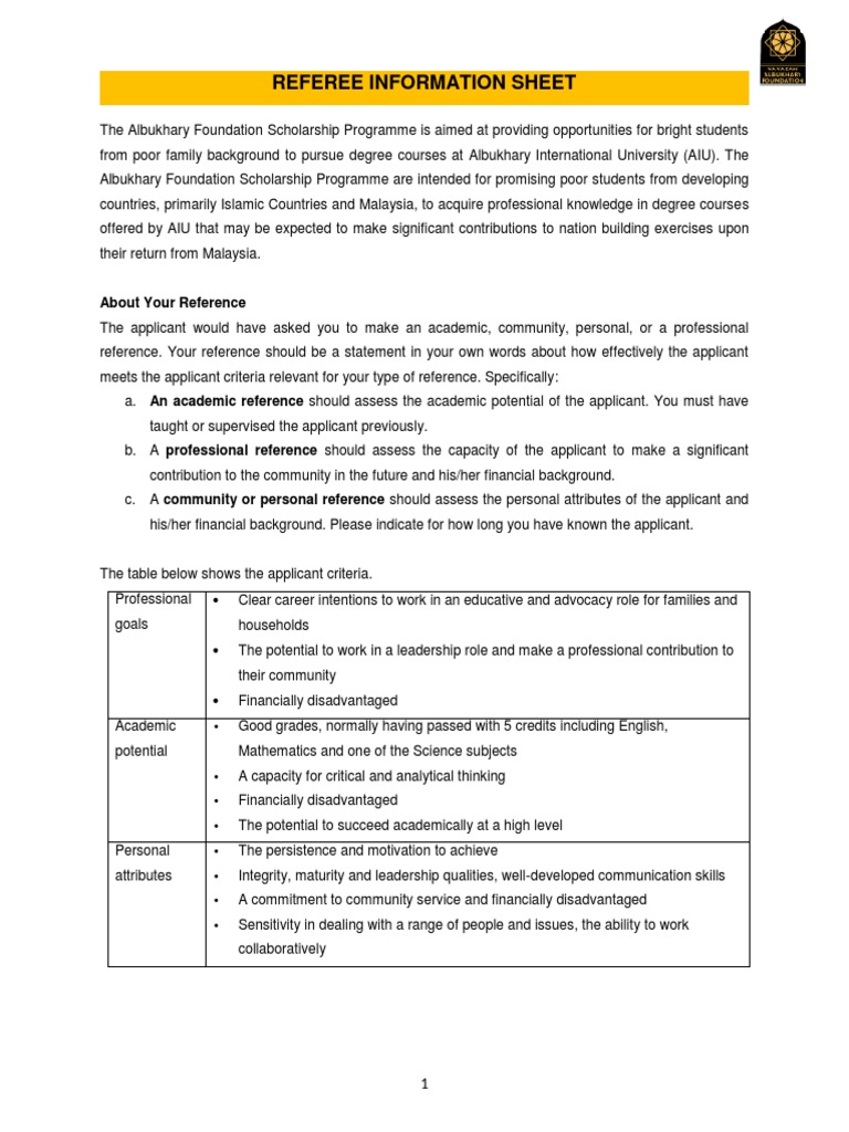 Referee Information Sheet PDF | PDF | Academic Degree | Leadership